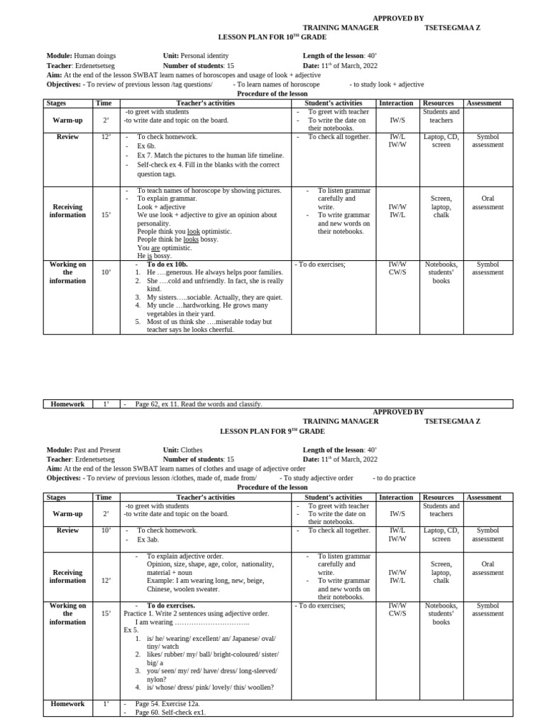 Lesson Plan Unit 4 (1) | PDF
