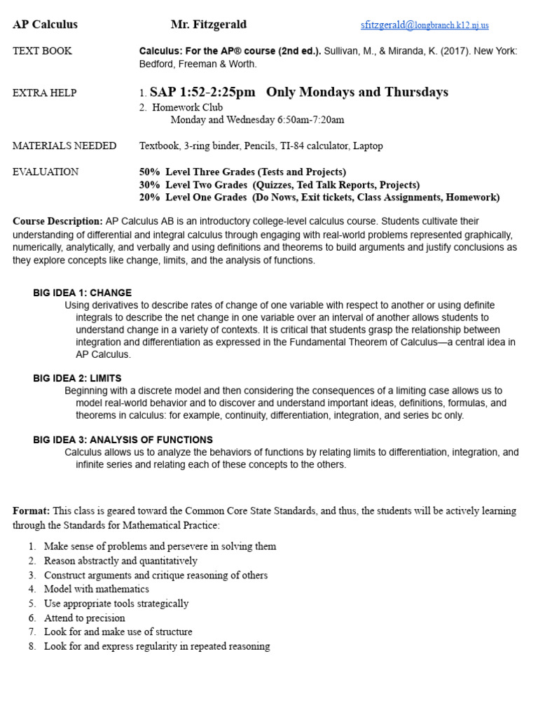 AP Calculus Syllabus | PDF