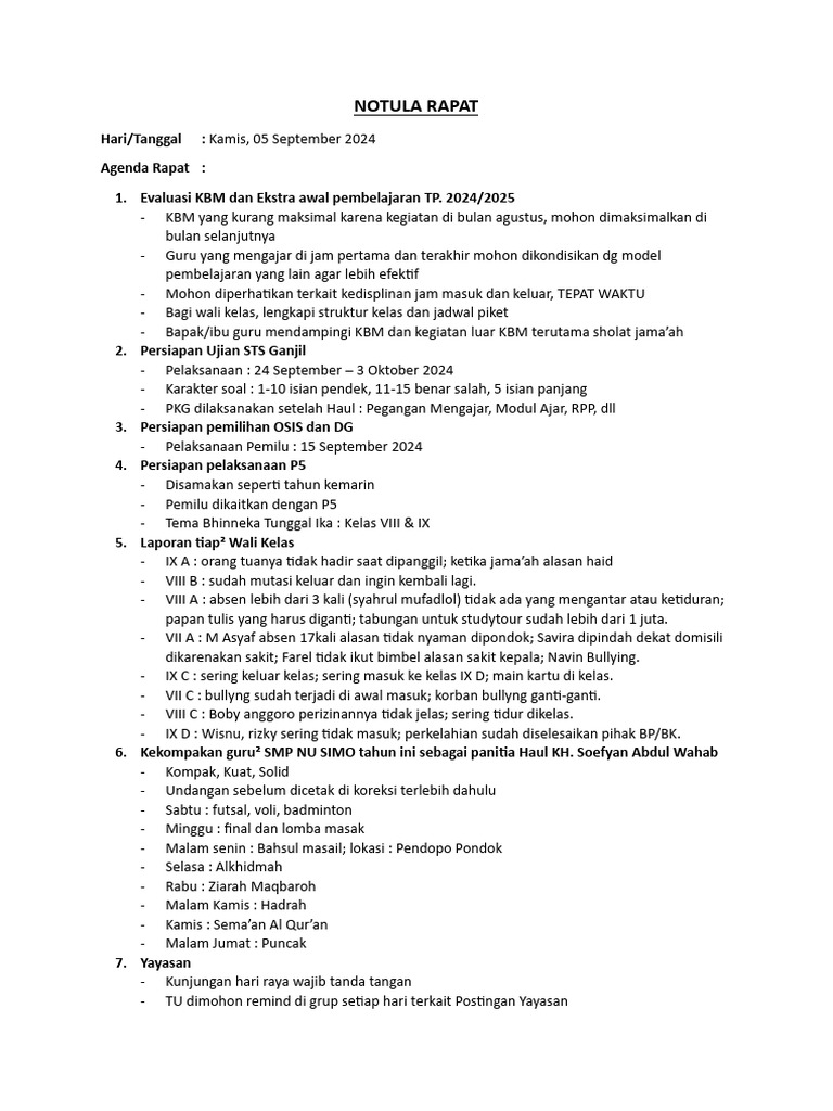 Notula Rapat - 09 Sep 2024 | PDF
