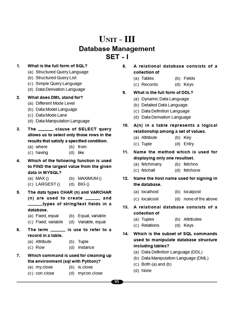 Class 12 - CS Worksheet Unit III With Answer | PDF