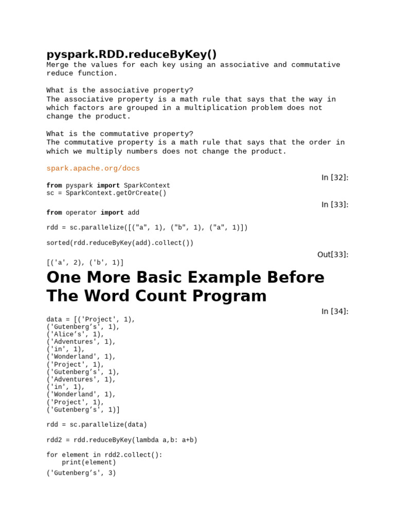 Pysparks Reducebykey Method Word Count And Line Count Programs Pdf 2367