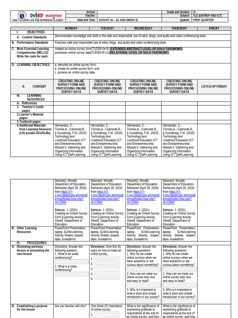 g6 q1w5 DLL Tle Entrep and Ict Melcs | PDF