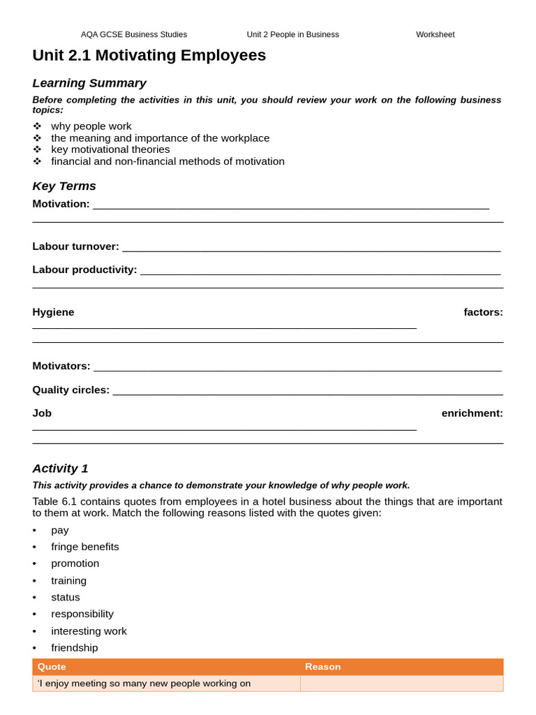 Unit 2.1 Worksheet | PDF