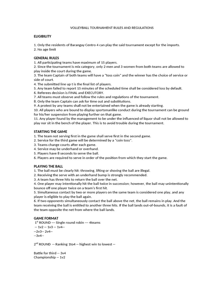 Volleyball Tournament Rules and Regulations | PDF