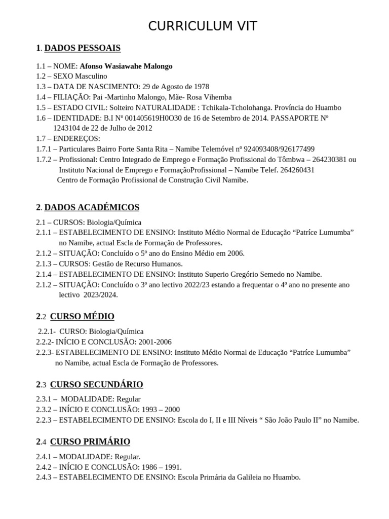MODELO DE CURRICULUM VIT | PDF