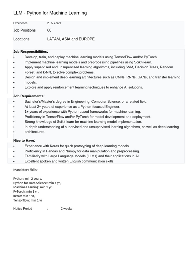 LLM - Python For Machine Learning - India Remote | PDF