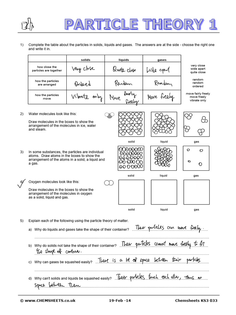 Chemsheets KS3 033 Particle Theory 1 | PDF