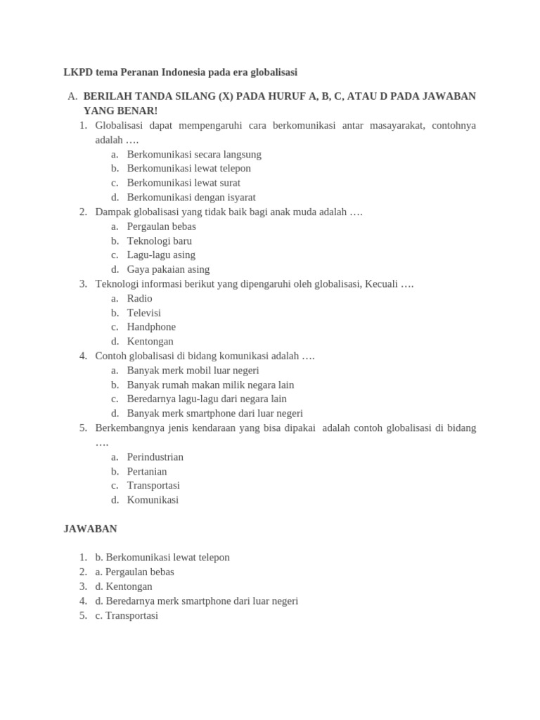 LKPD Tema Peranan Indonesia Pada Era Globalisasi - Kls 6 (Satu ...