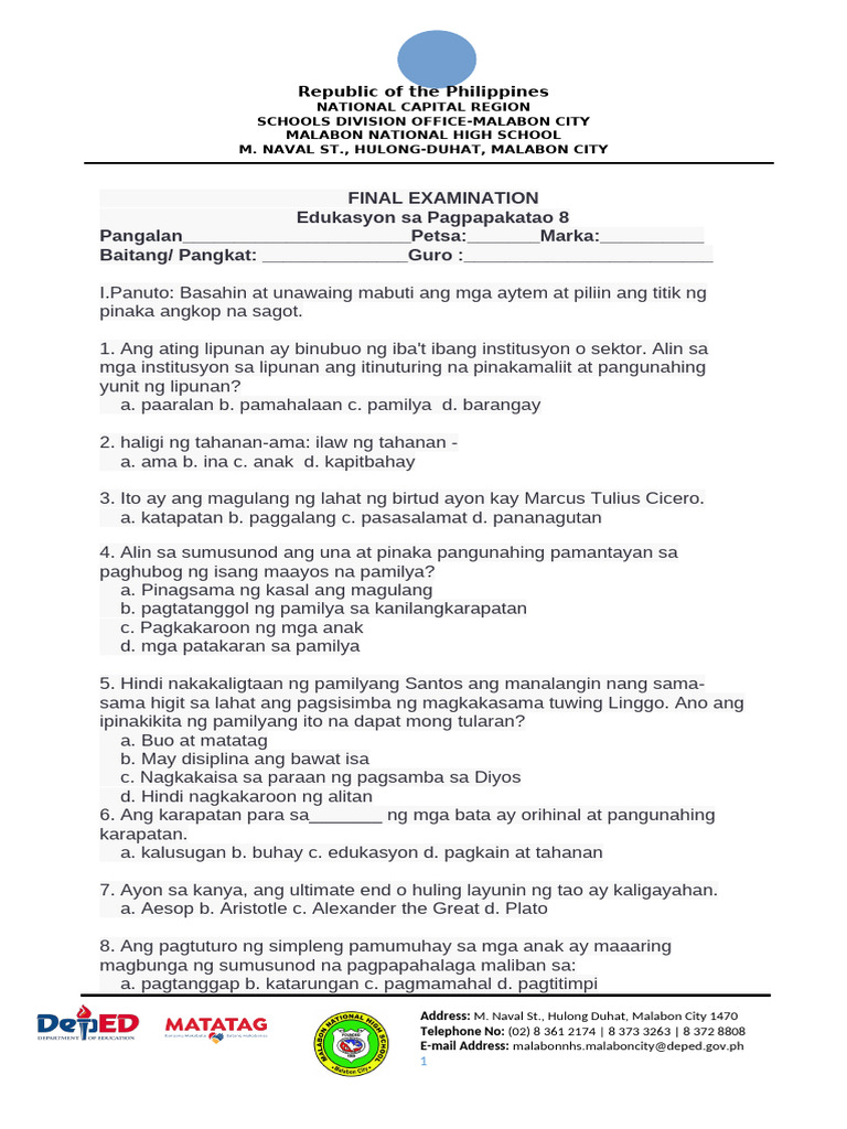 Final Exam Esp8 | PDF