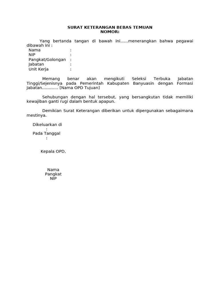 Surat Keterangan Bebas Temuan | PDF