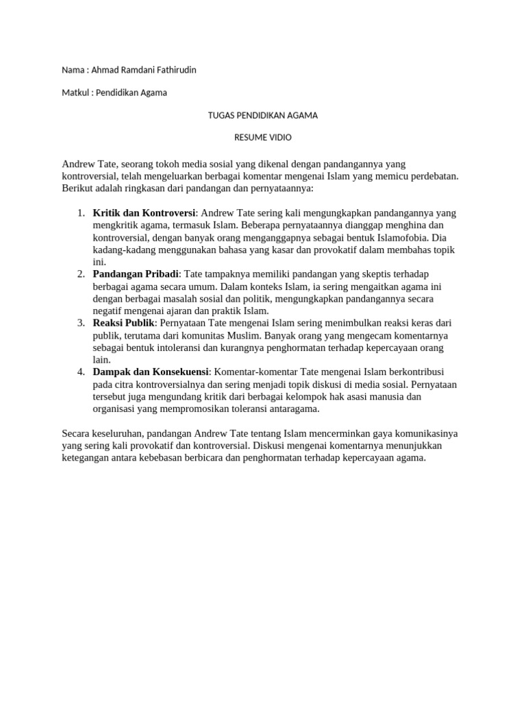 Tugas Pendidikan Agama Resume | PDF