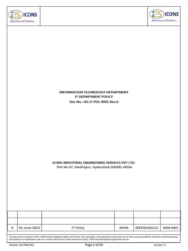 IES-IT-POL-9001 Rev.0 - IT Policy - Final One | PDF