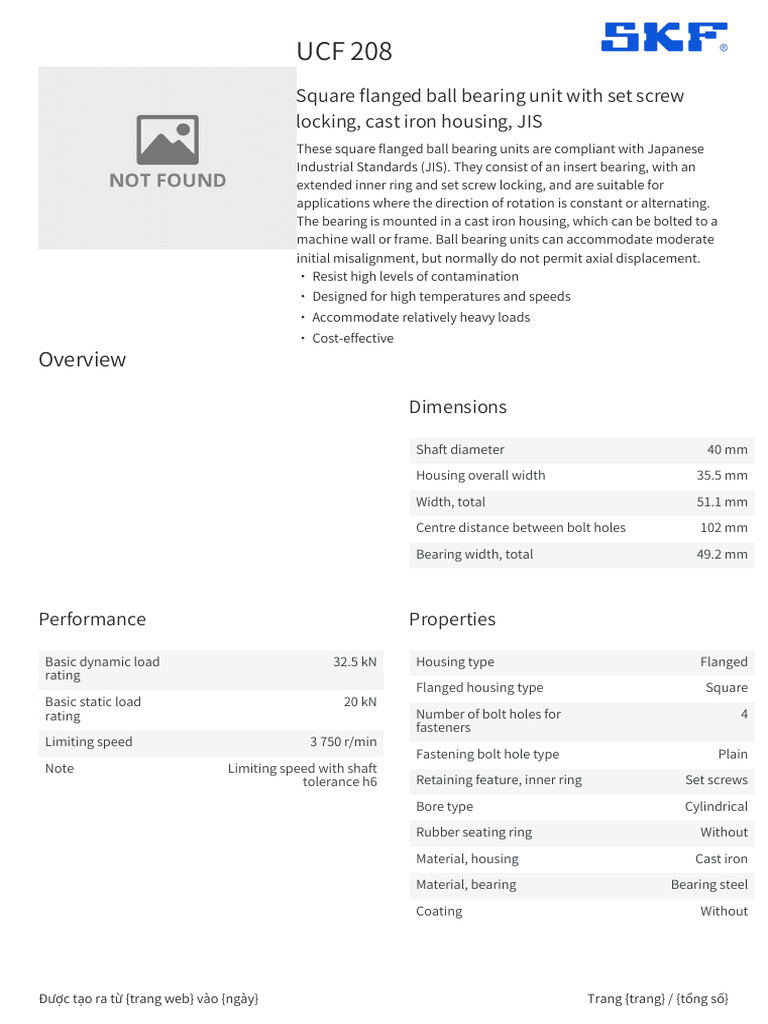 SKF UCF 208 Specification | PDF