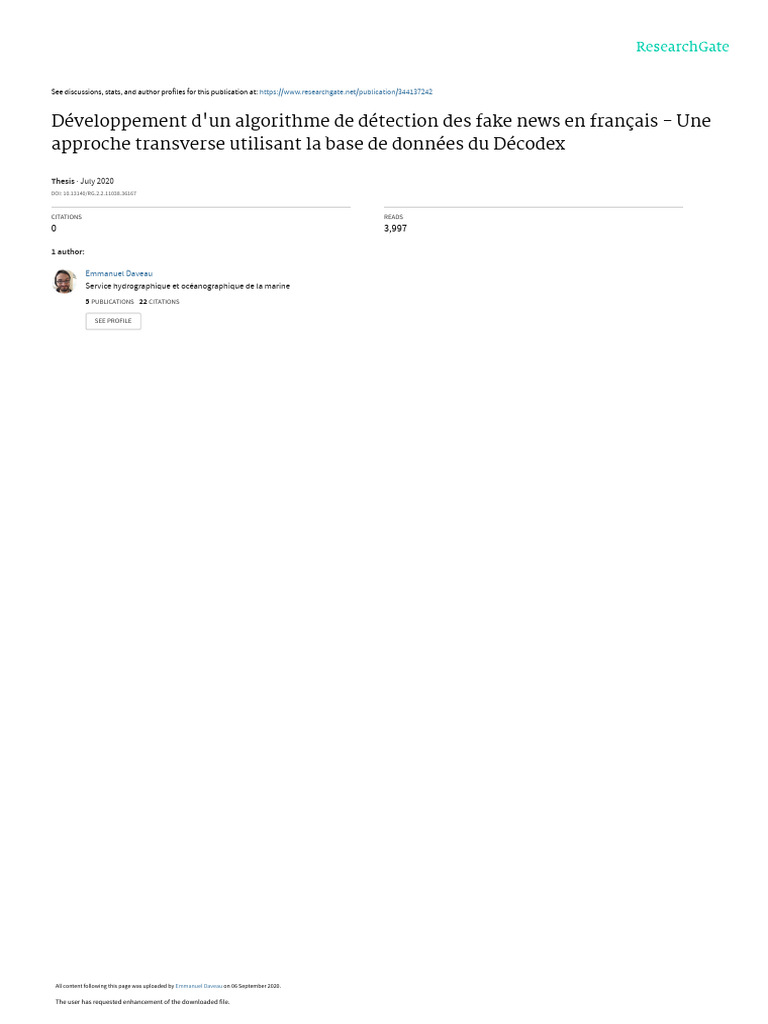 Développement D'un Algorithme de Détection Des Fake News en Français ...