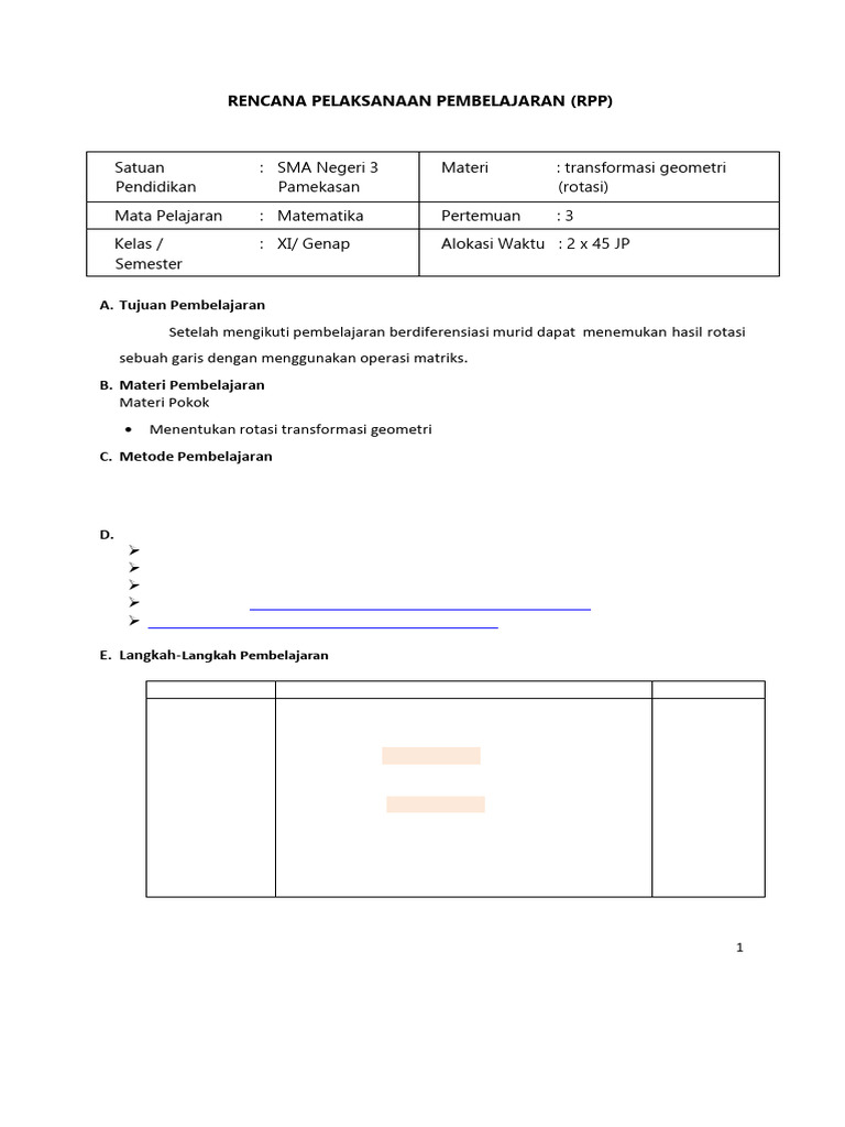 RPP Berdiferensiasi Kse Rotasi | PDF