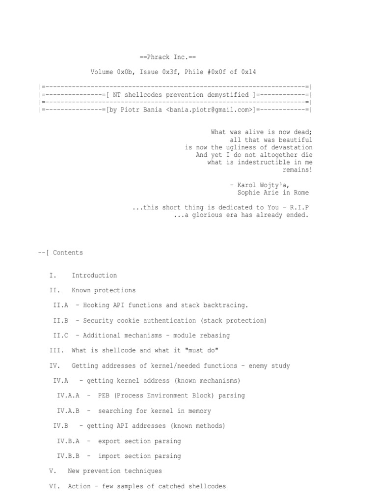 p63 0x0f NT Shellcode Prevention Demystified by Piotr | PDF | Instruction Set | Pointer ...