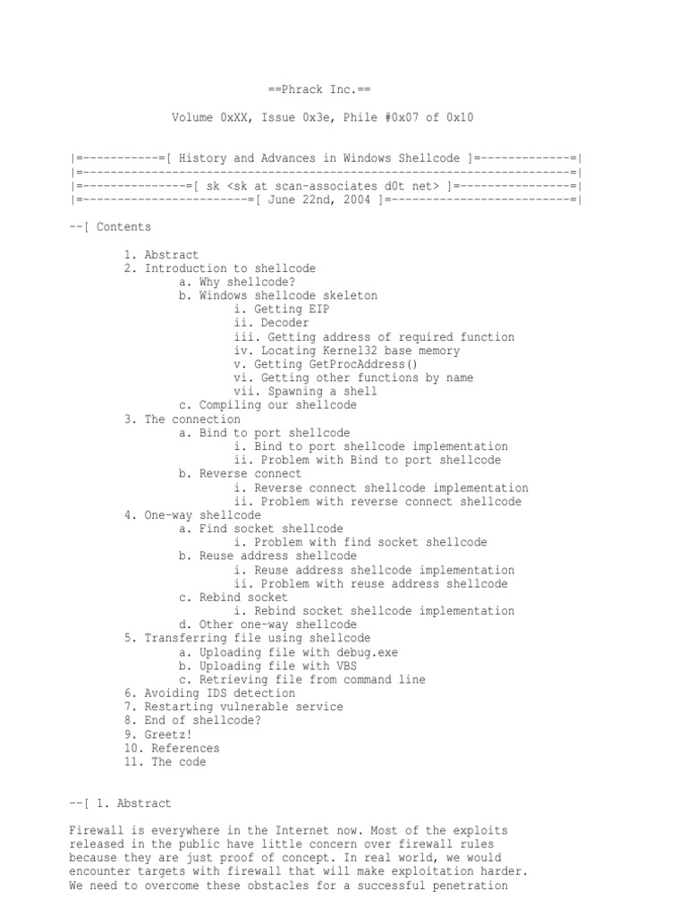 p62 0x07 Advances in Windows Shellcode by SK | PDF | Port (Computer ...