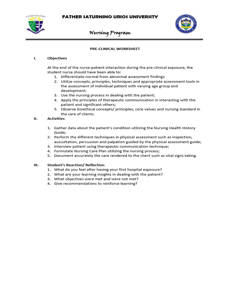 Pre-Clinical Pre-Worksheet | PDF
