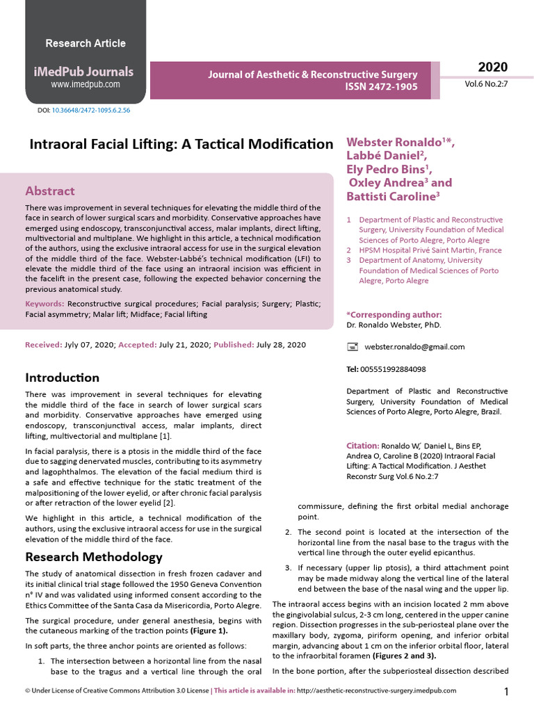 Intraoral Facial Lifting A Tactical Modification | PDF | Surgery ...