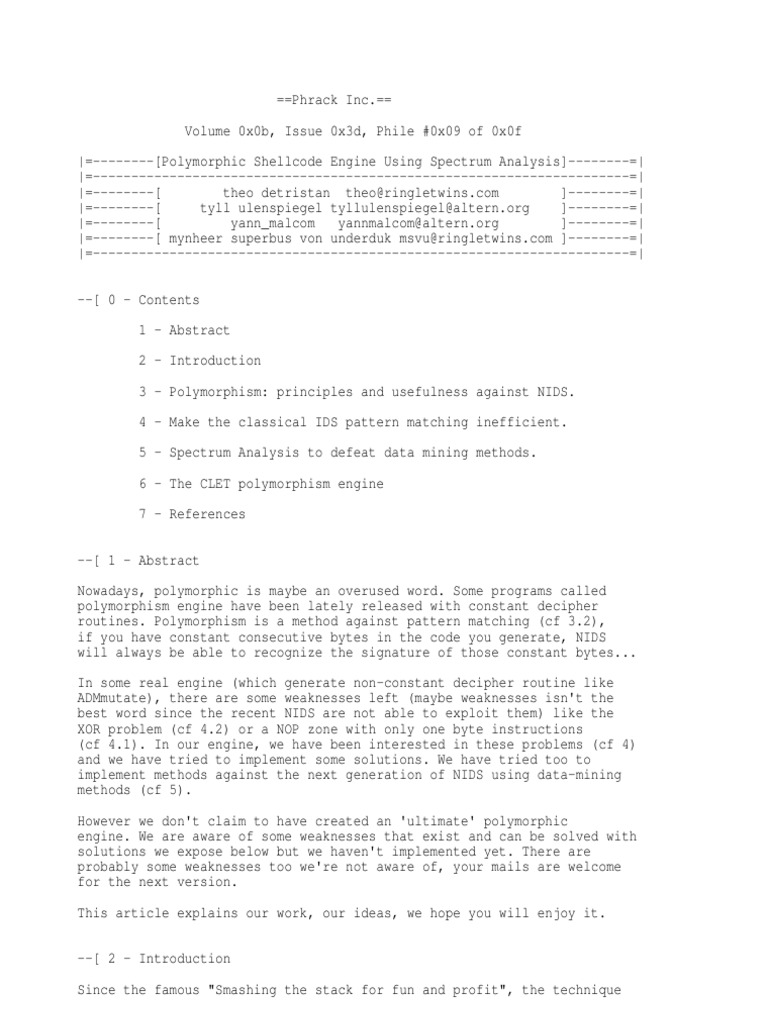 p61 0x09 Polymorphic Shellcode Engine by CLET Team | PDF | Antivirus Software | Instruction Set