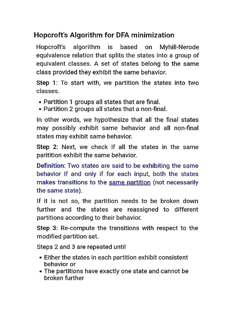 Partitioning Algorithm (Minimization of DFA) | PDF