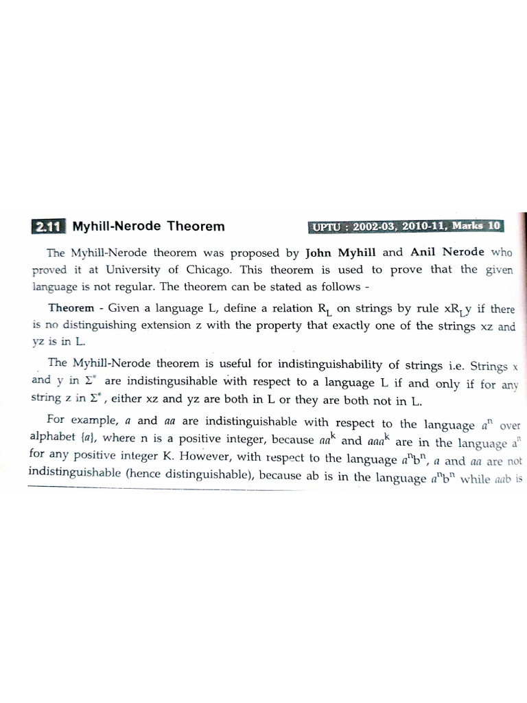 Myhill-Nerode Theorem | PDF