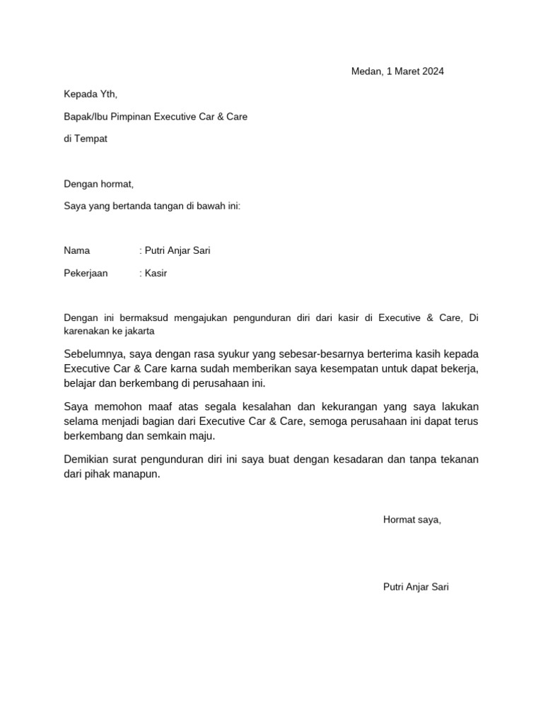 Surat Resign 01 | PDF