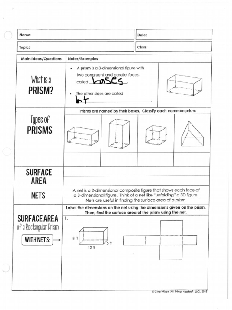 Sophia Miller - Surface Area of Prisms Notes | PDF