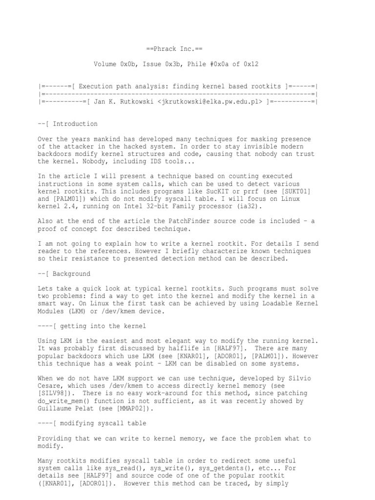 Kernel Rootkit Detection Guide | PDF | Malware | Computer Architecture