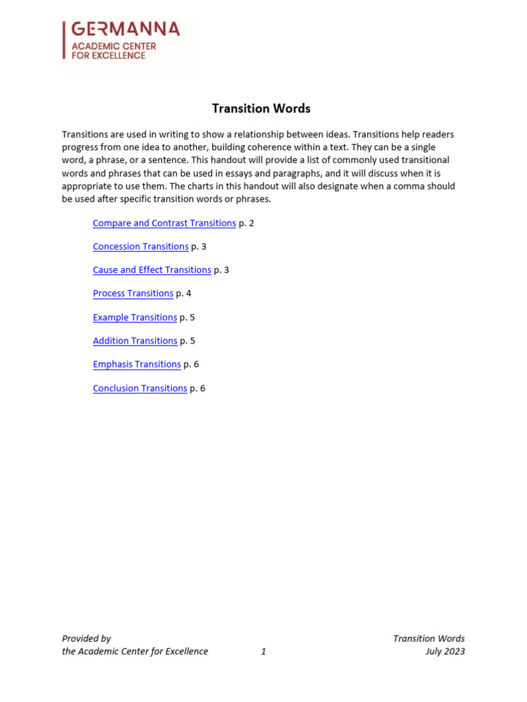 Transition Words | PDF