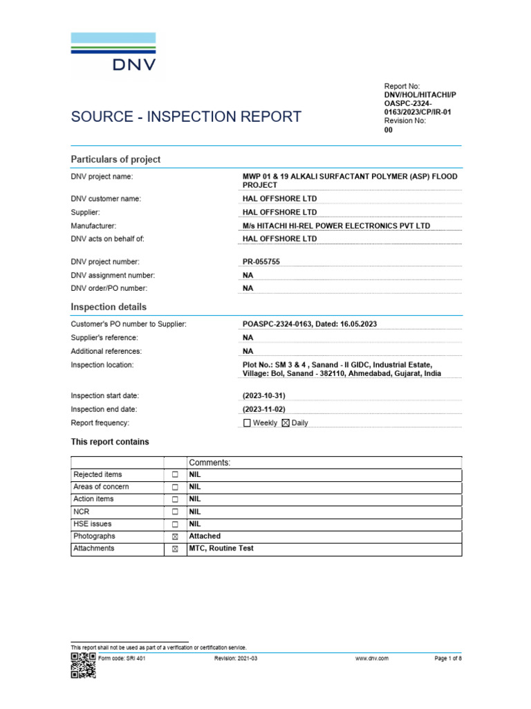 Source Inspection Report-Hitachi | PDF