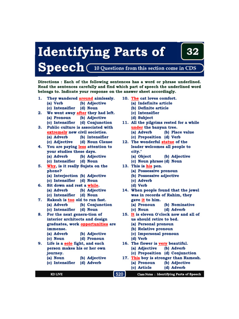 Chapter - 32 Identifying Parts of Speech | PDF