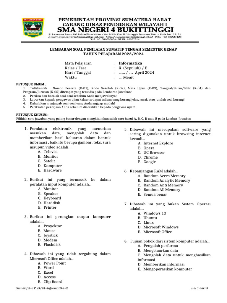 Soal UTS Informatika Triple | PDF