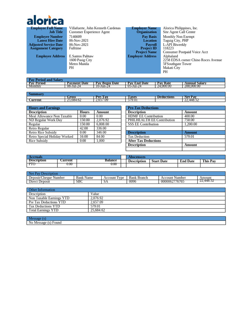 Alorica (Payslip) | PDF