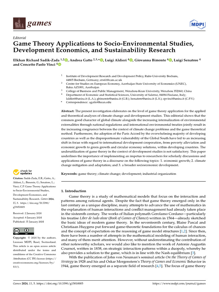 16 Game Theory Applications To Socio-Environmental Studies | PDF