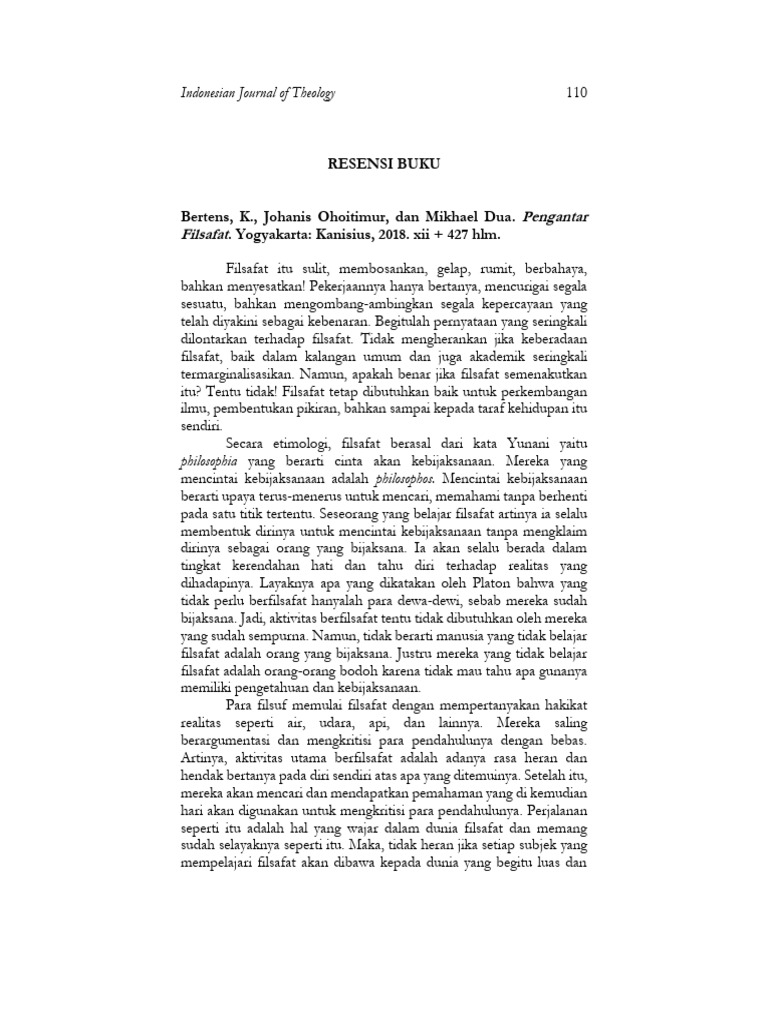 Pengantar Filsafat by K Bertens Johanis Ohoitimur | PDF