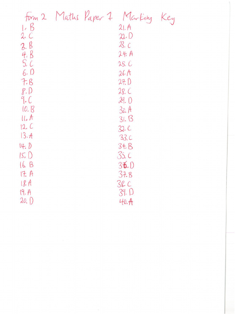 Mathematics form 2 paper 1 marking key | PDF