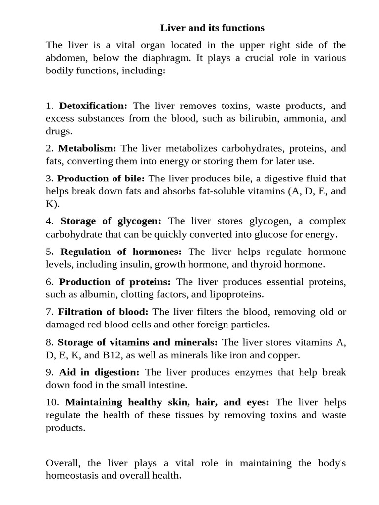 Liver and Its Functions | PDF | Bile | Glycogen