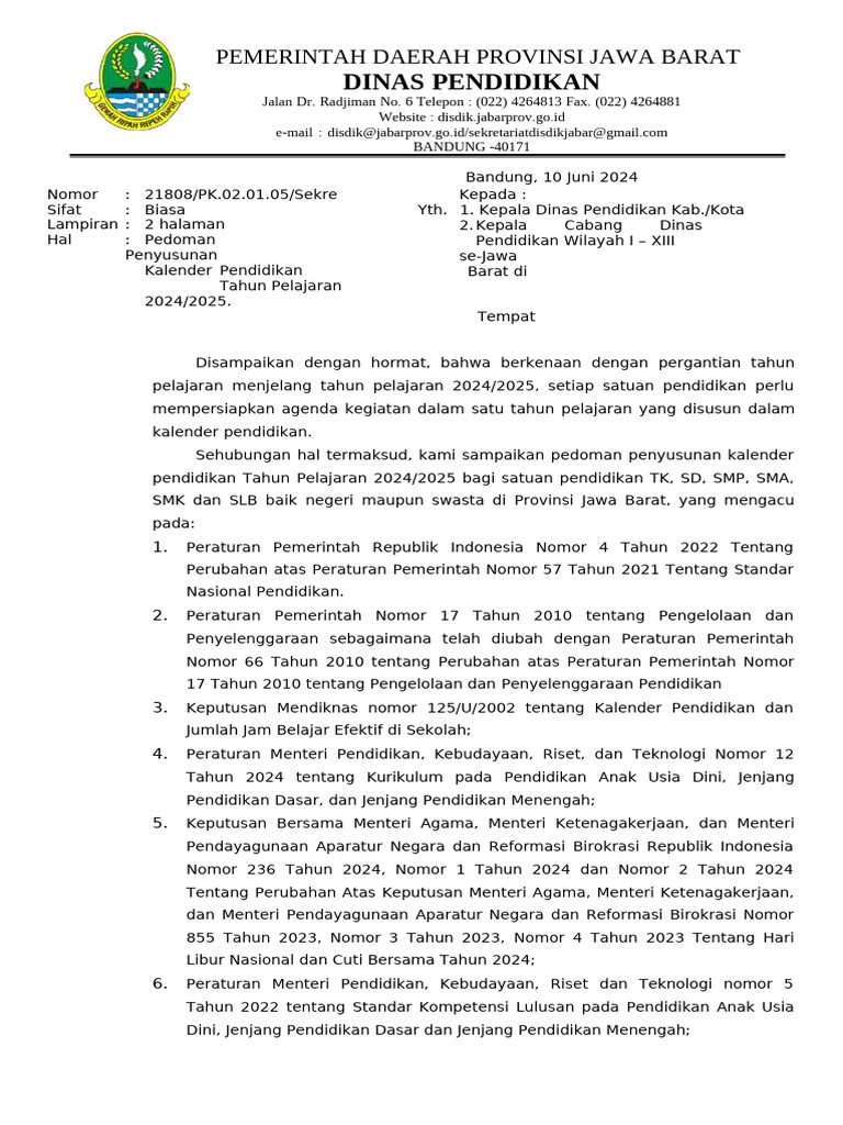 Kalender Pendidikan 2024/2025 Jabar | PDF | Asia | Indonesia
