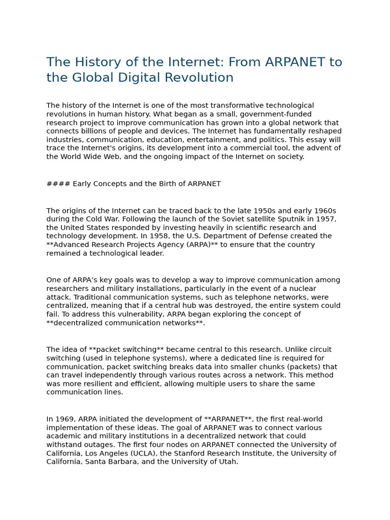 The History of The Internet - From ARPANET To The Global Digital Revolution | PDF