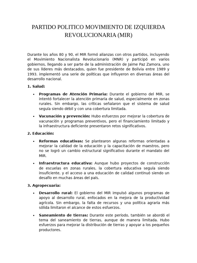 Partido Politico Movimiento de Izquierda Revolucionaria | PDF | Ciência ...