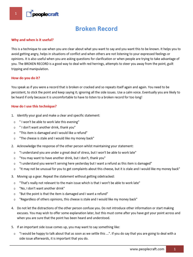 Broken Record Technique | PDF
