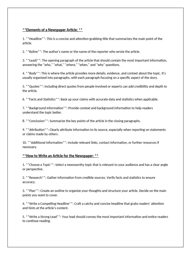 Elements of A Newspaper Article | PDF