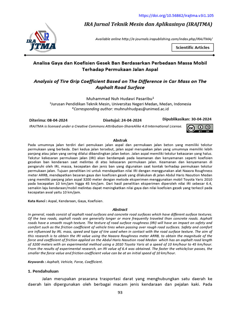 Analisa Gaya Dan Koefisien Gesek Ban Berdasarkan P | PDF