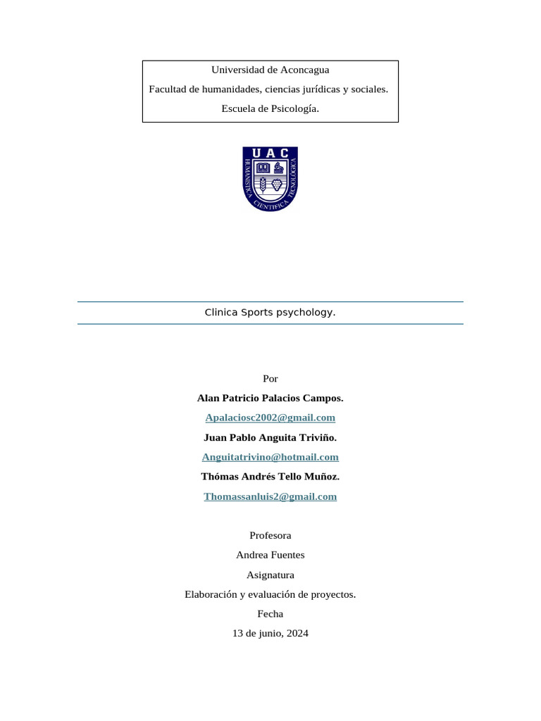 Proyecto Clinica SPORTS PSYCHOLOGY UAc Final | PDF