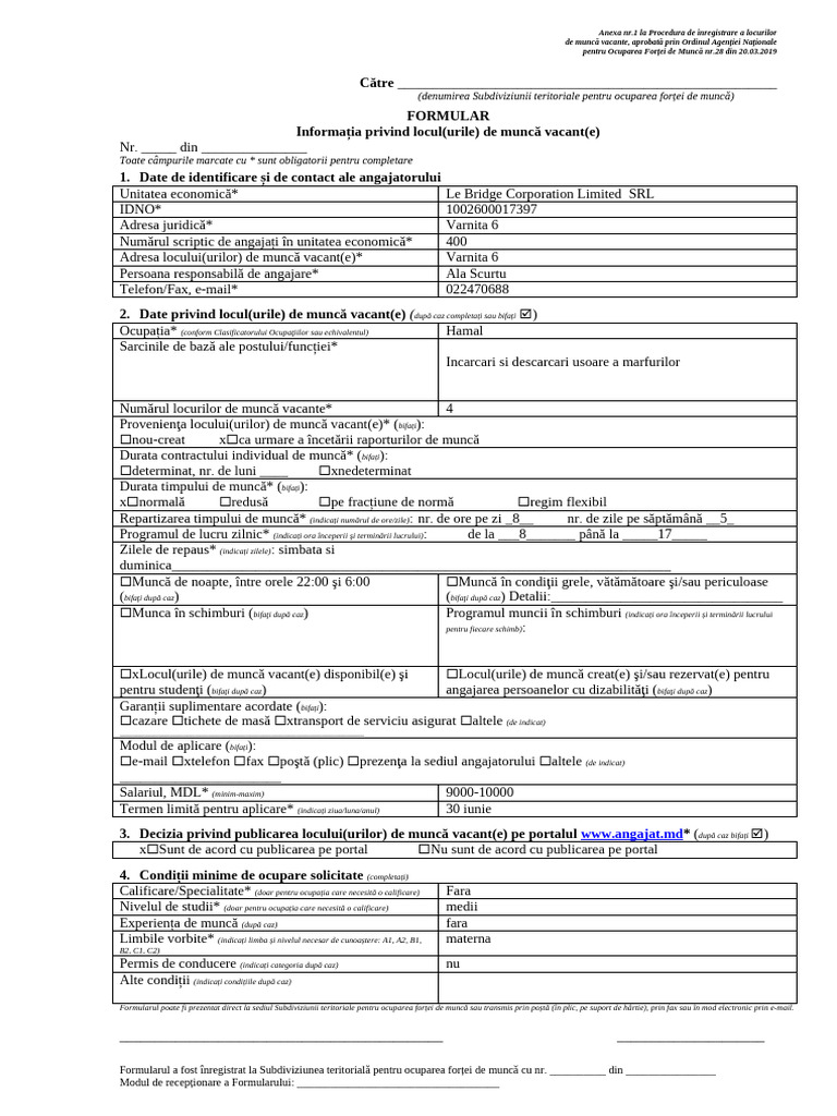 Anexa 1_Formular_Informatie Despre Locul Vacant | PDF