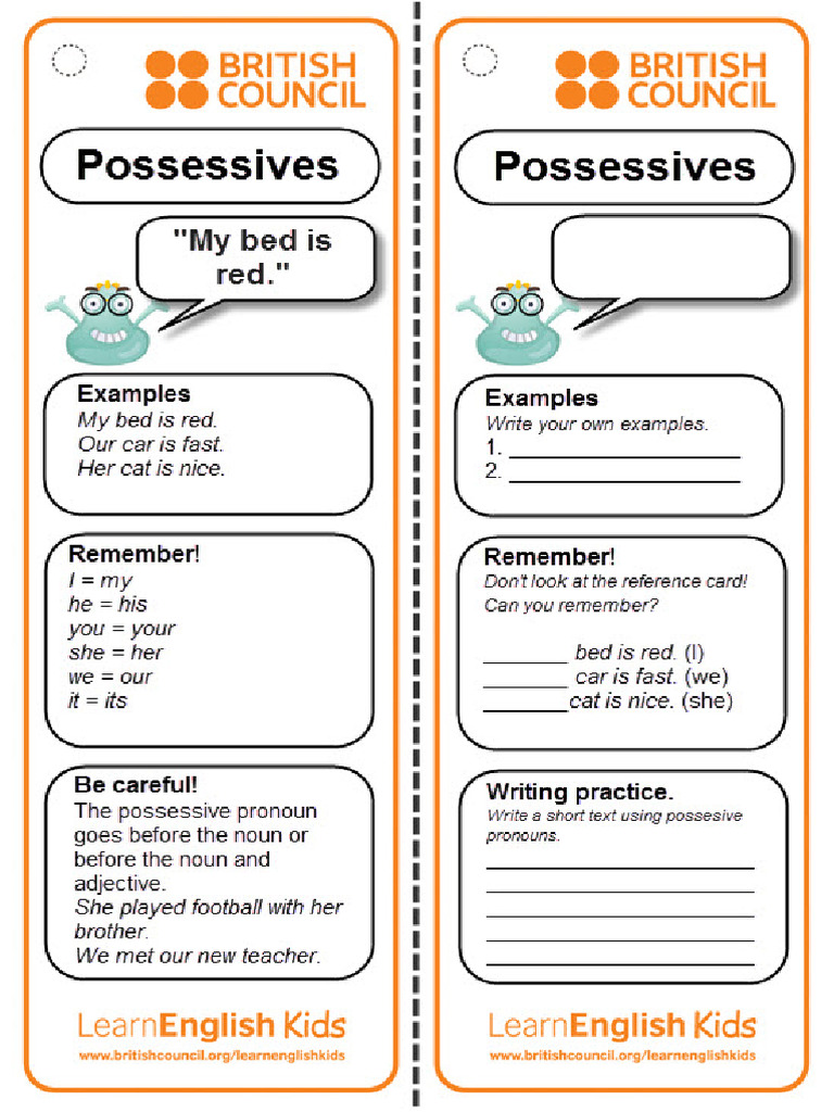Grammar Practice Reference Card Possessives | PDF