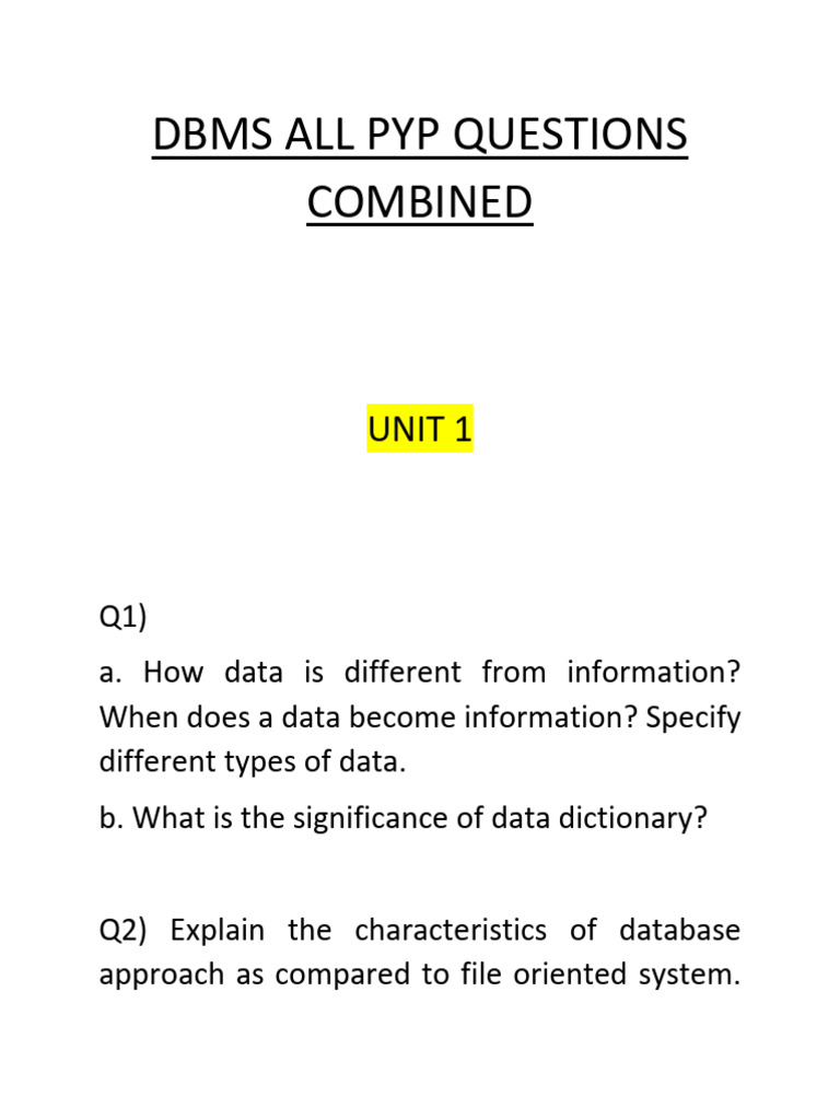 DBMS All Pyp Questions Combined | PDF
