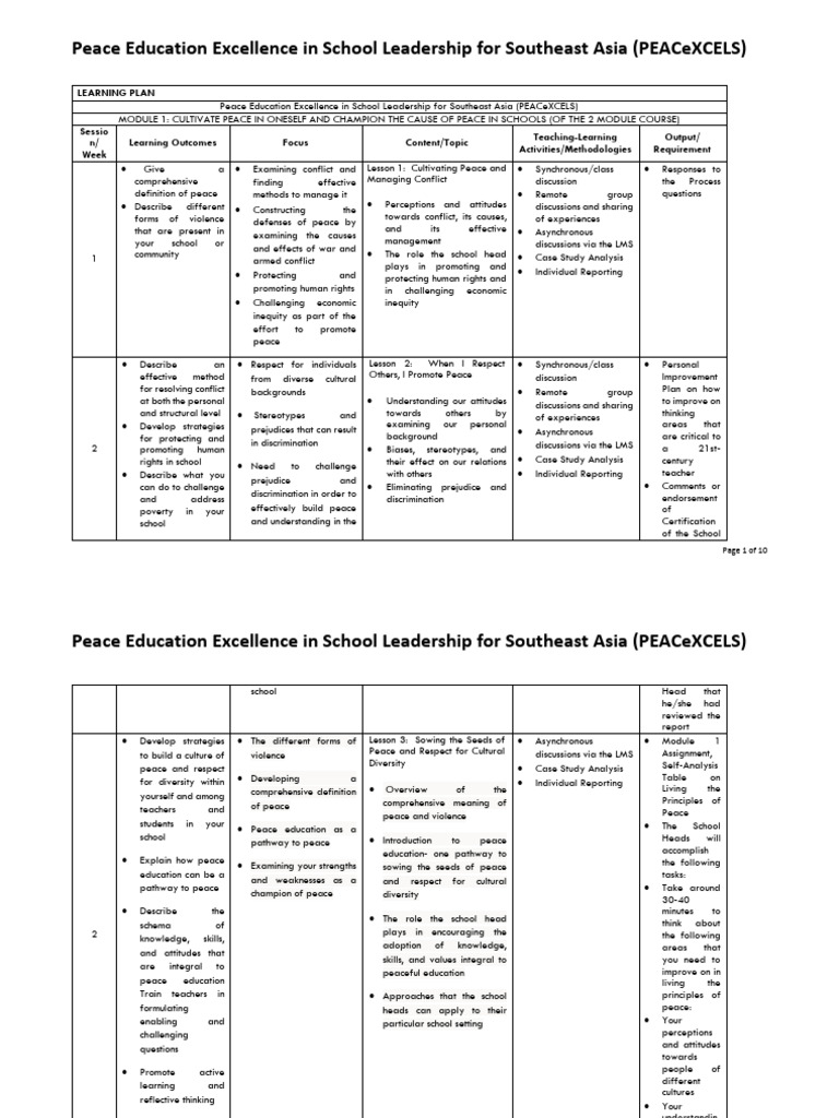 NEAP PEACEXCELS - FLT Guide - Sample Syllabus | PDF