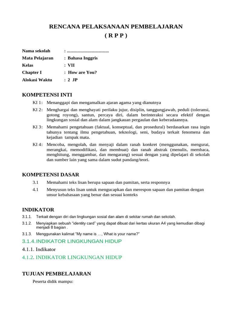 RPP BHS Inggris | PDF